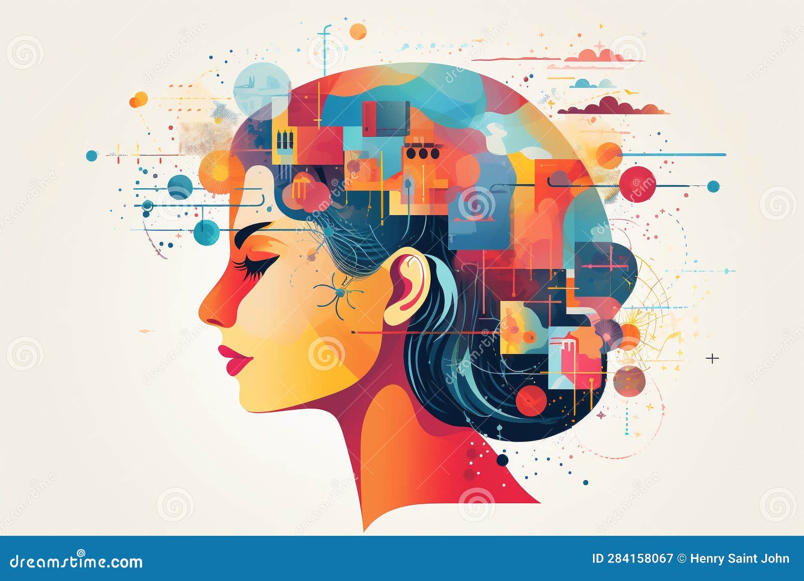 Cognitive Function Impairment Concept. Side Profile Of Human Head With ...