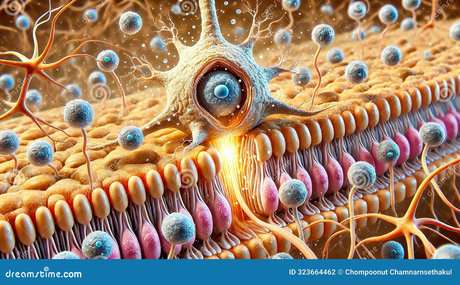 Synaptic Vesicles Releasing Neurotransmitters.synaptic Vesicles Fusing ...