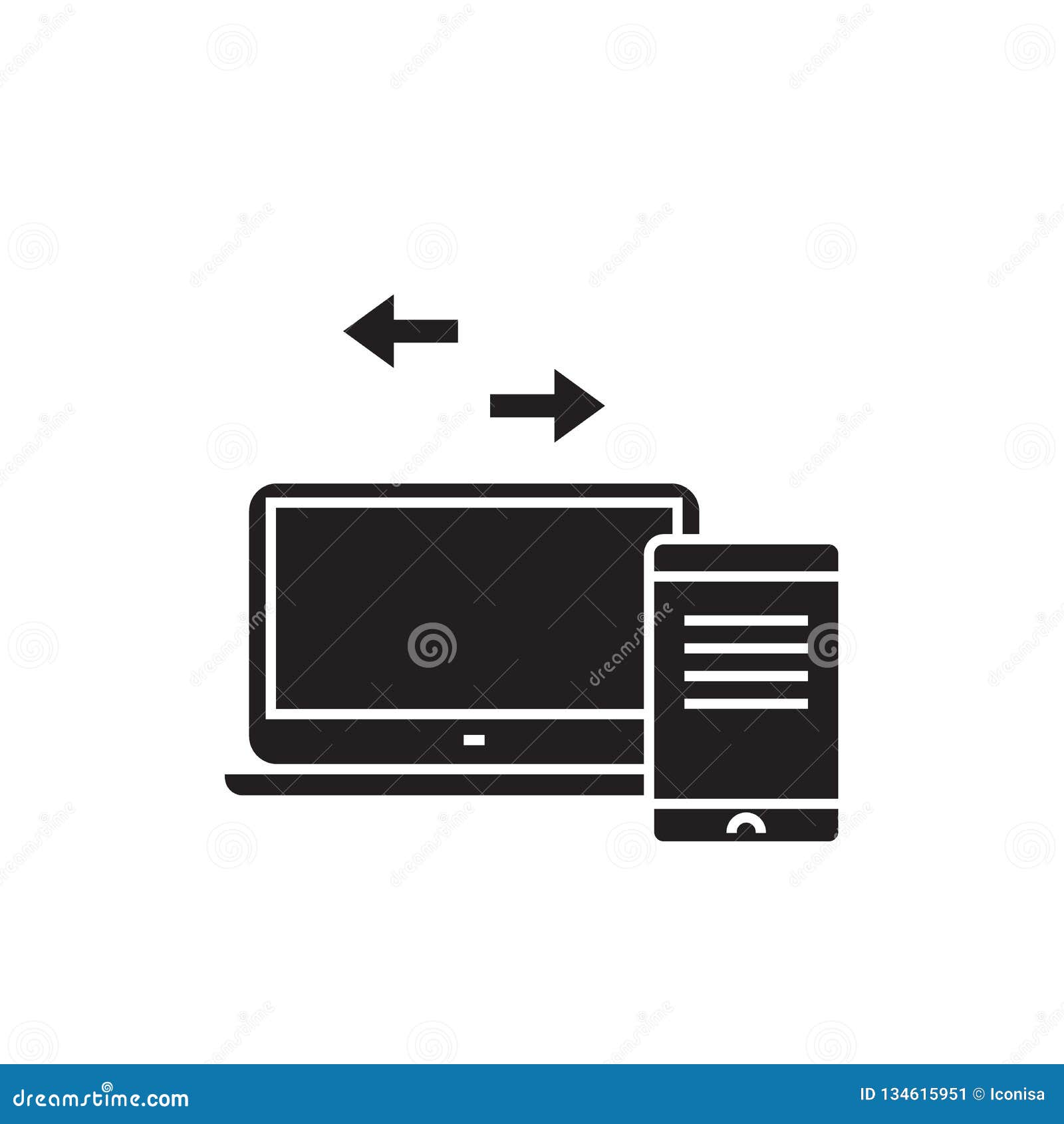 Sync Devices Black Vector Concept Icon. Sync Devices Flat Illustration ...