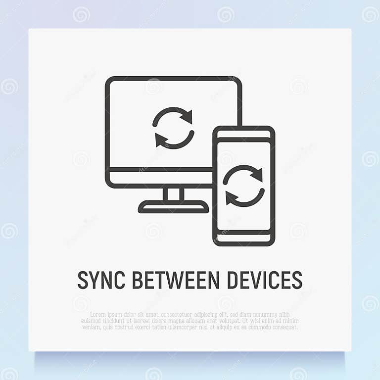 Sync between Devices: Computer and Smartphone. Data Transfer. Thin Line ...