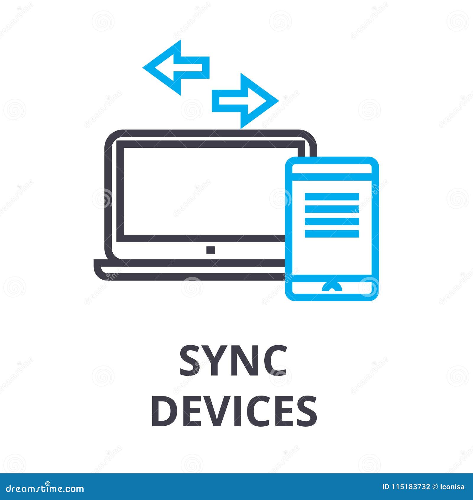 Sync Devices Thin Line Icon, Sign, Symbol, Illustation, Linear Concept ...