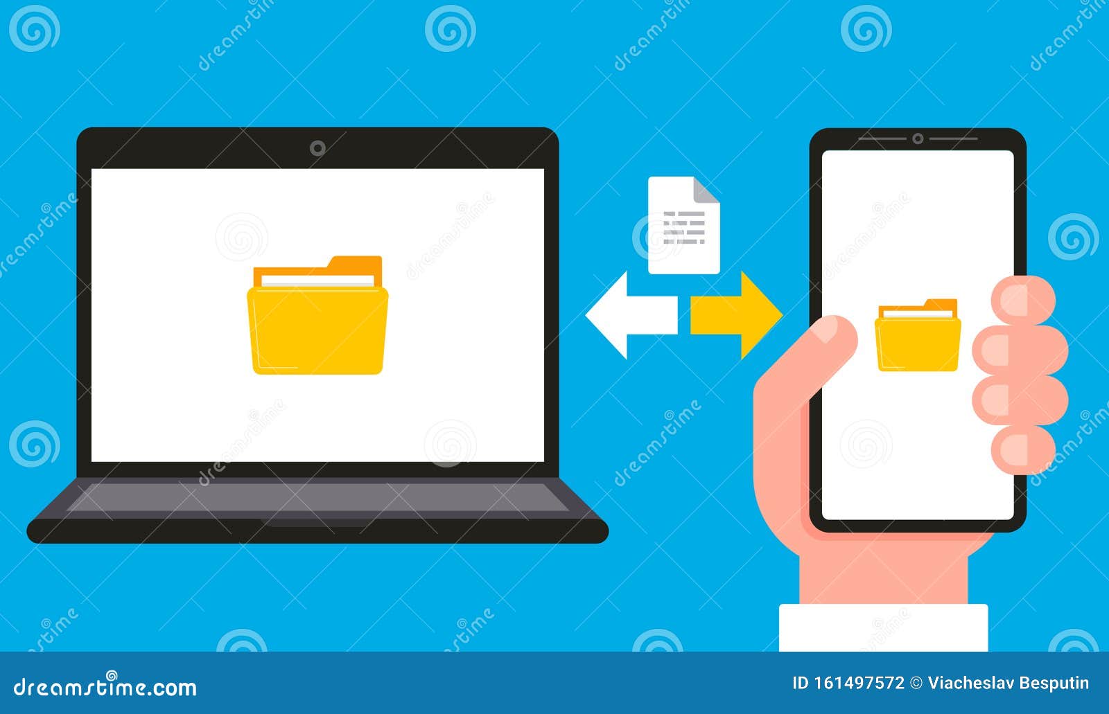 Synchronization Documents on a Computer and Smartphone Stock Vector ...