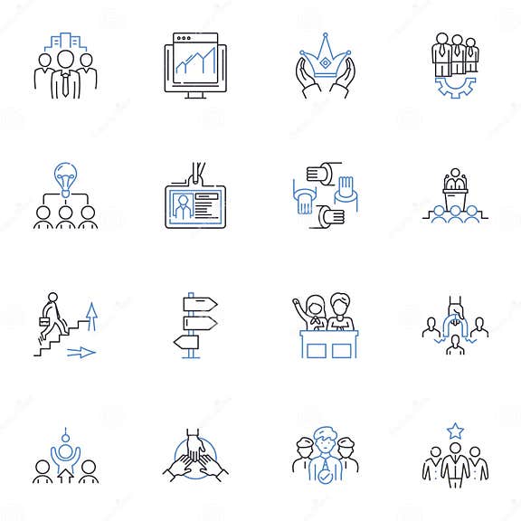 Synchronized Collaboration Line Icons Collection. Coordination ...
