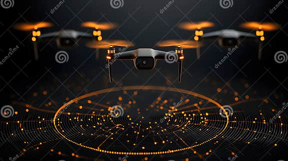Synchronized Drones Flying Over a Digital Network Pattern, Illuminating ...