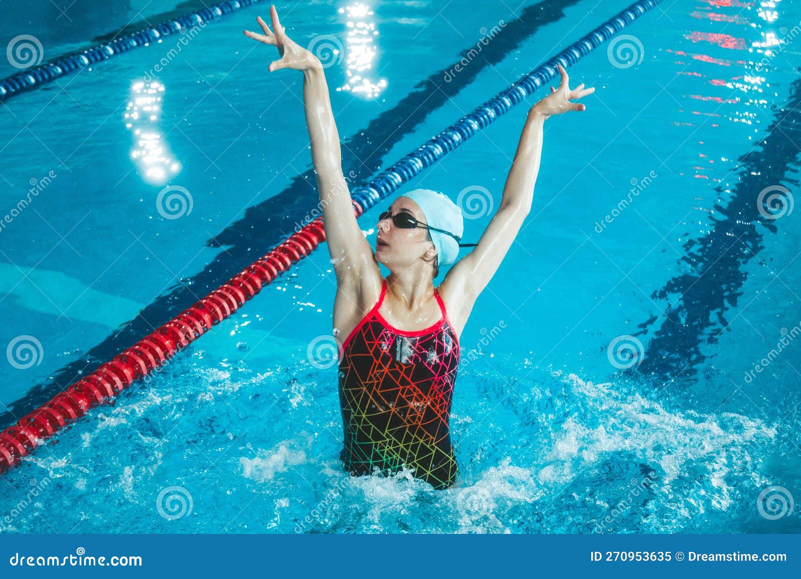Synchronized Girl Working Out Tricks In The Pool Synchronized Swimming Sports In The Water