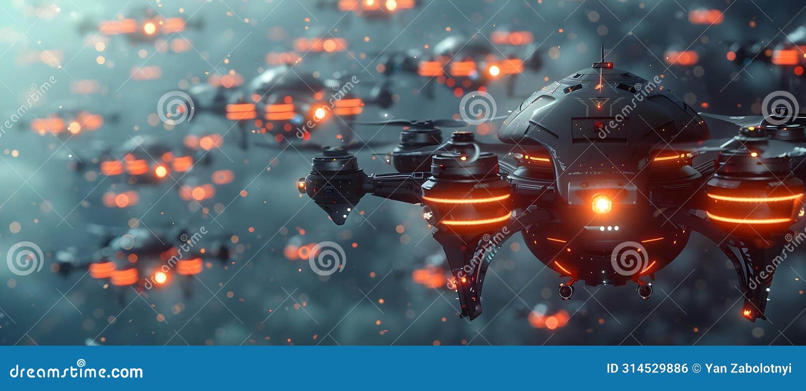 Synchronized Swarm Drones Display in Harmony. Concept Drone Technology ...