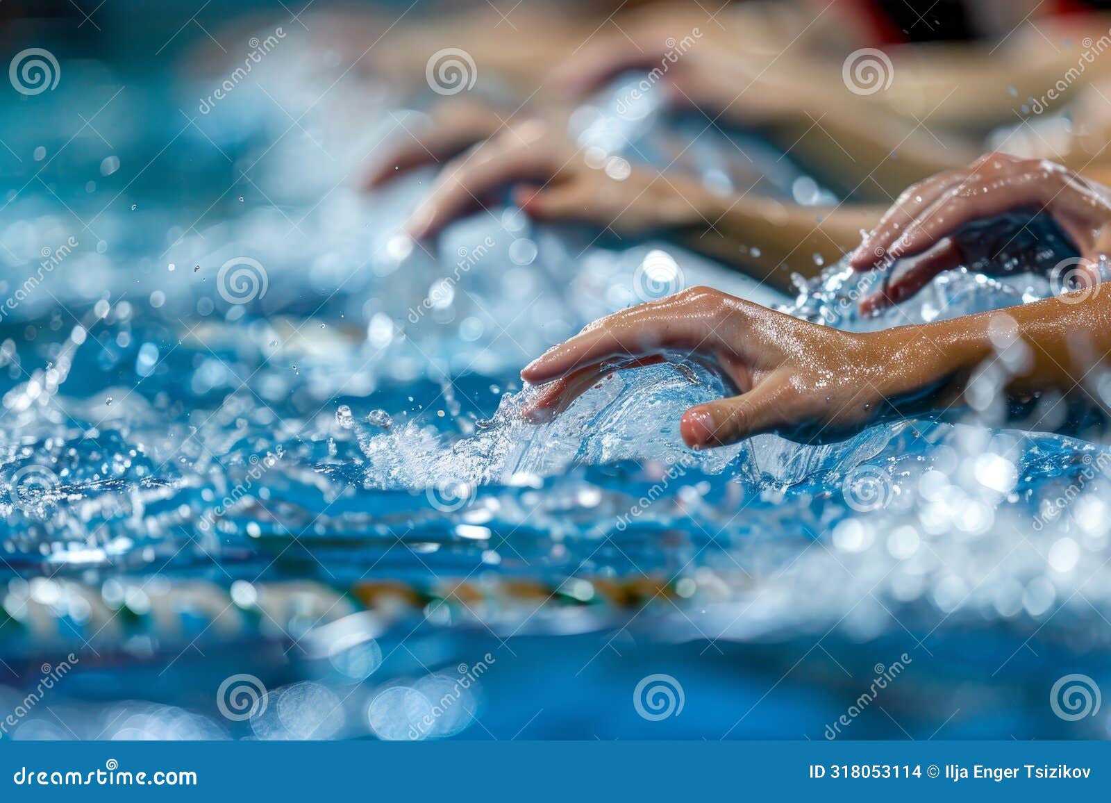 Synchronized Swimmers Hands Aligned in Routine Displaying Coordination ...