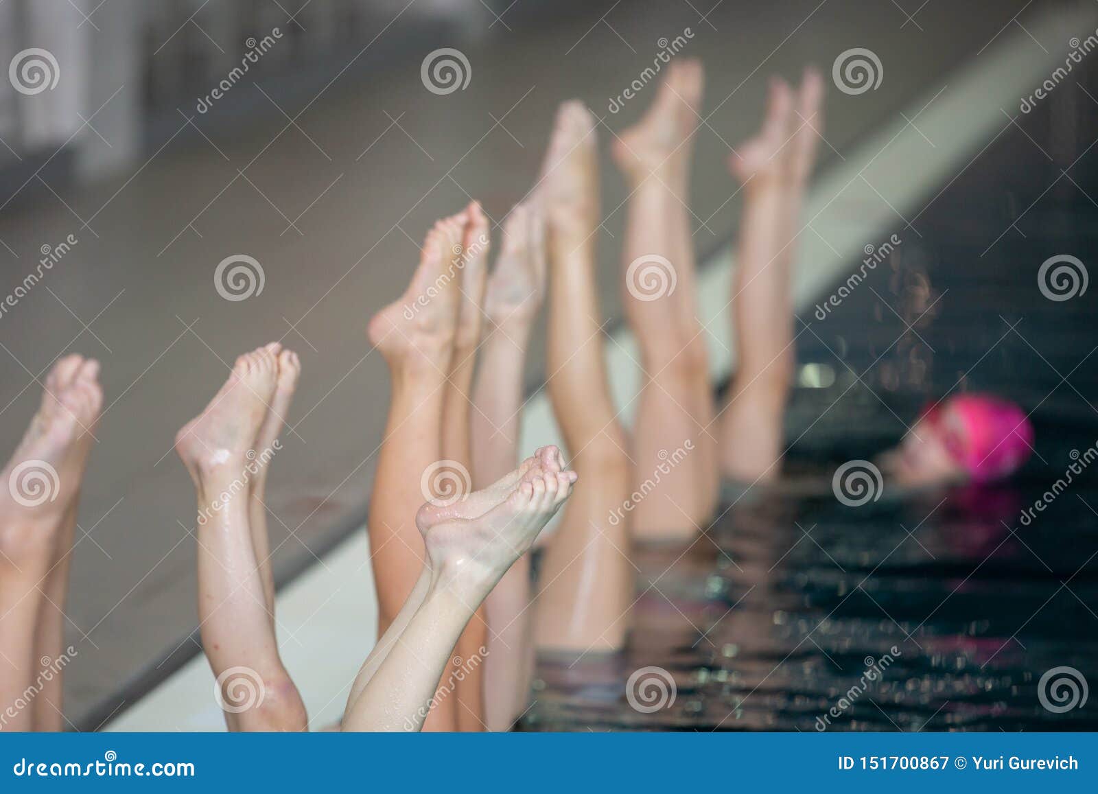 Synchronized Swimmers Point Up Out Of The Water In Action. Synchronized ... Synchronized Swimmers Point Up Out Of The Water In Action. Synchronized ...