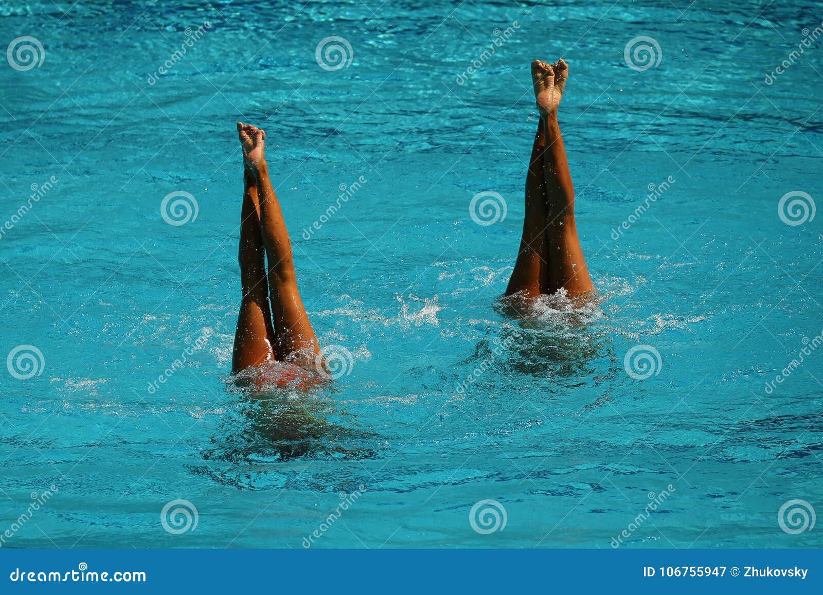 Synchronized Swimming Duet during Competition Stock Image - Image of ...