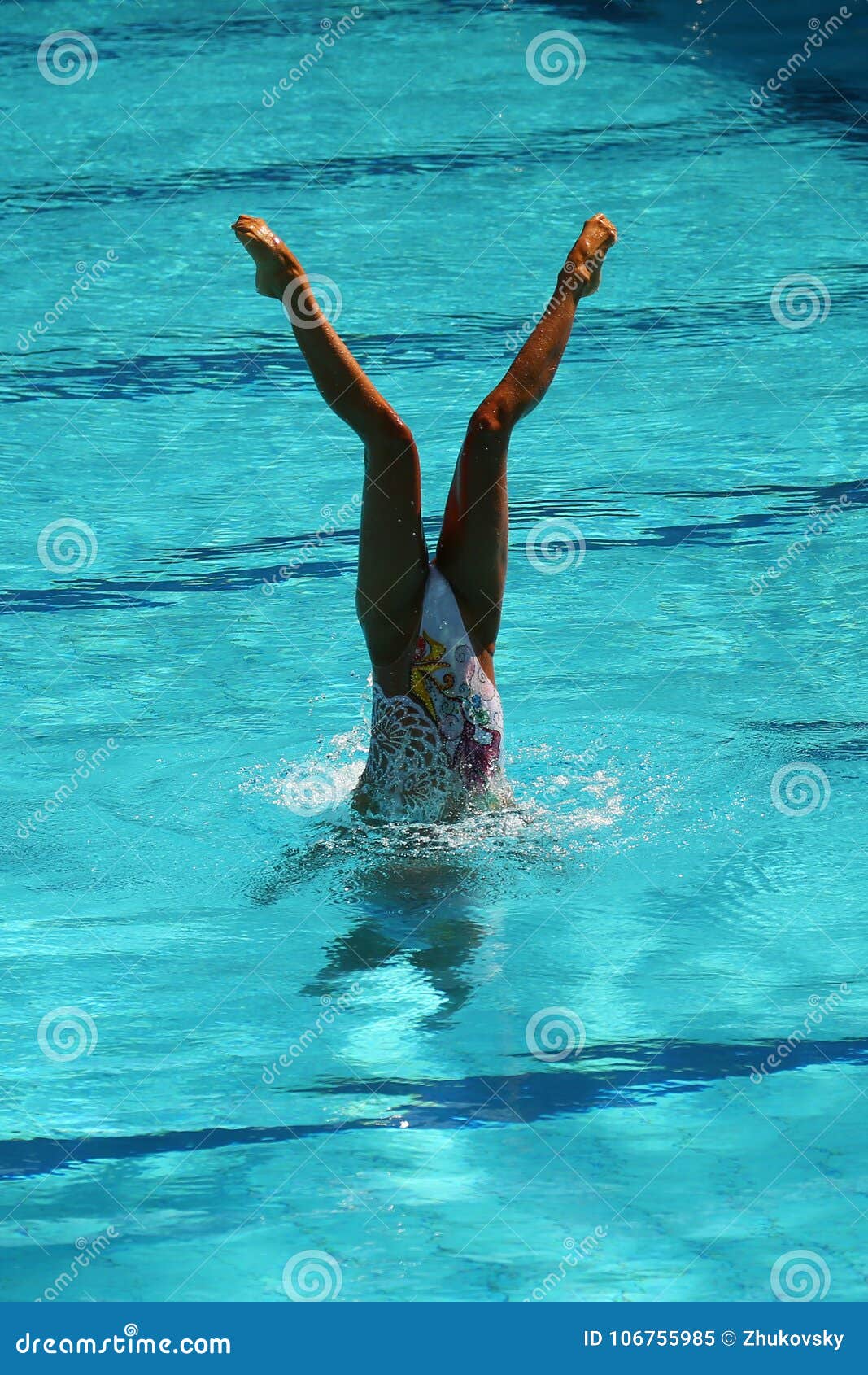 Synchronized Swimming Duet during Competition Stock Image - Image of ...