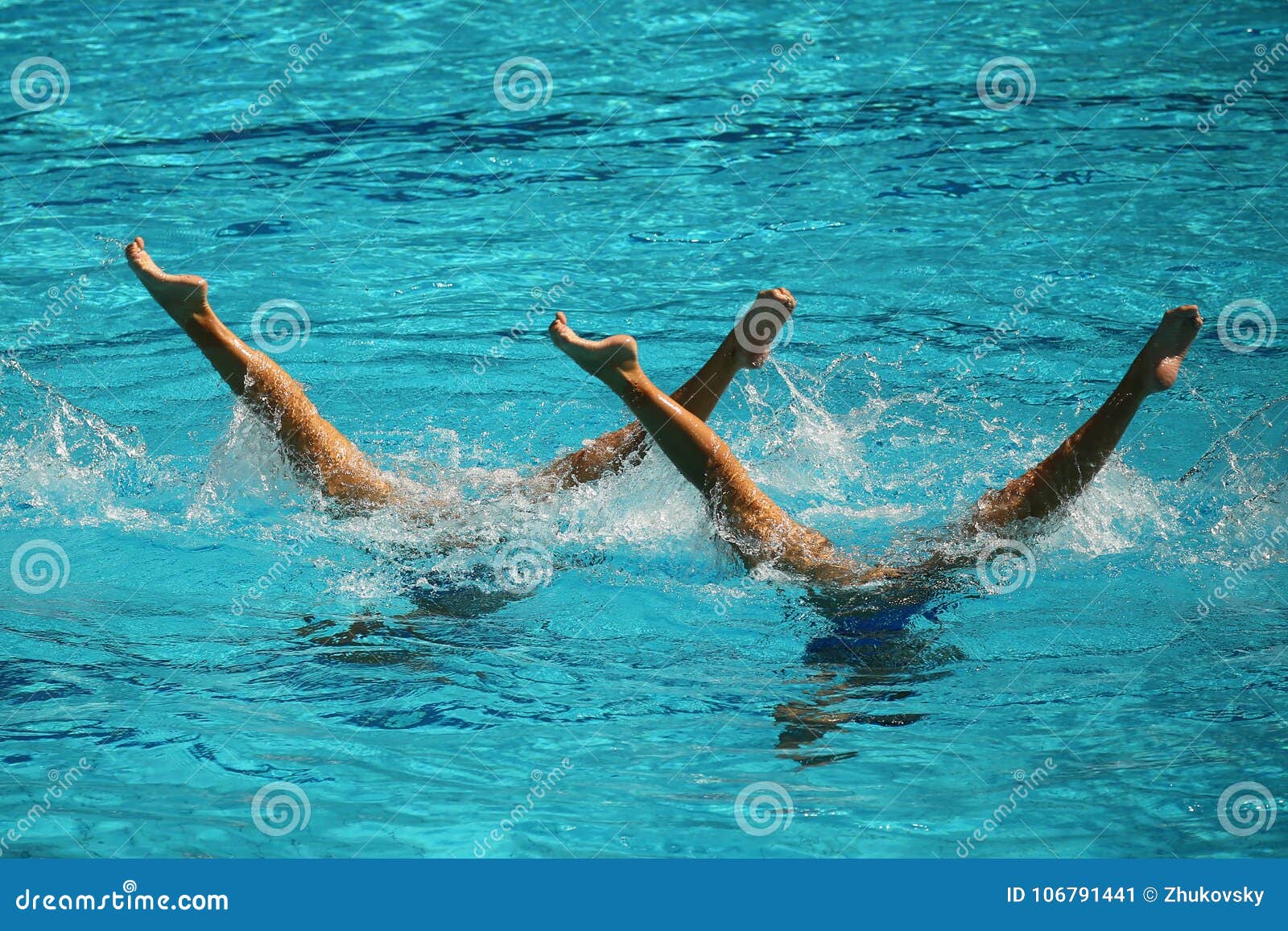 Synchronized Swimming Duet during Competition Stock Image - Image of ...