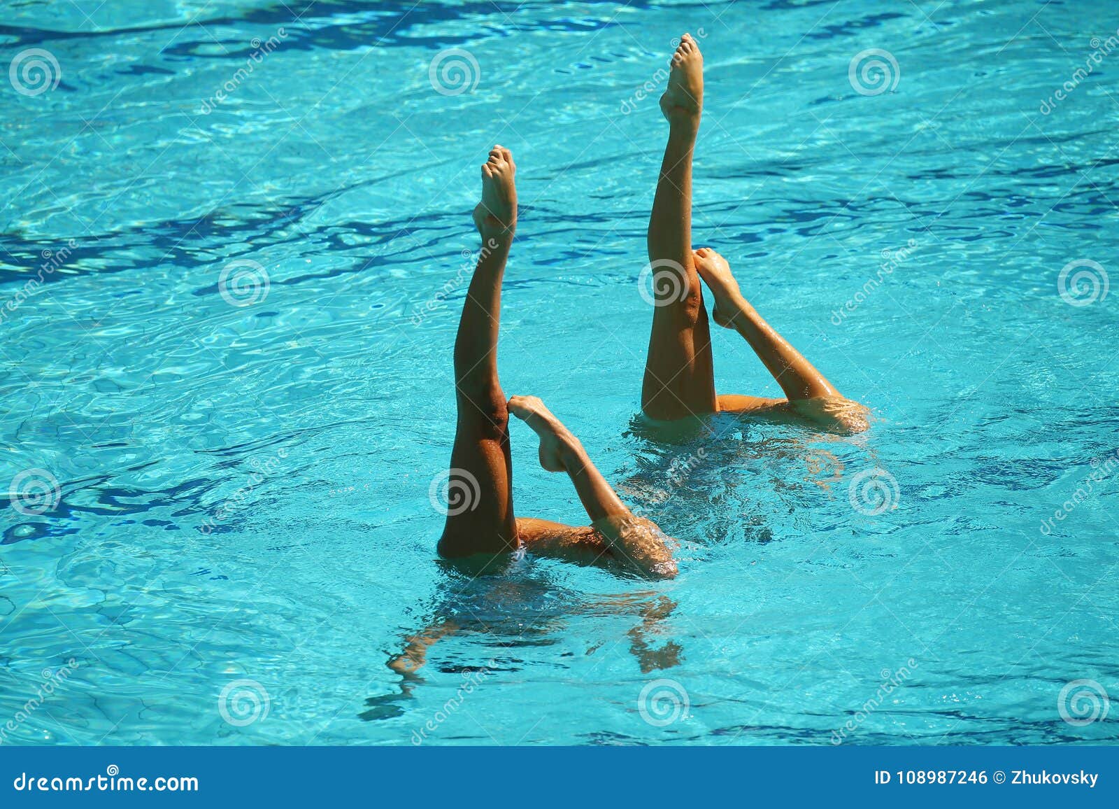 Synchronized Swimming Duet during Competition Stock Photo - Image of ...
