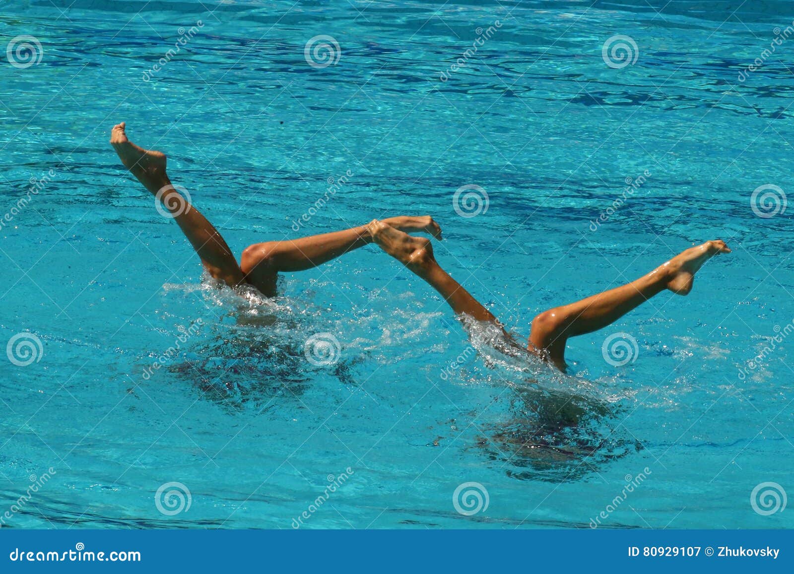 Synchronized Swimming Duet during Competition Stock Image - Image of ...