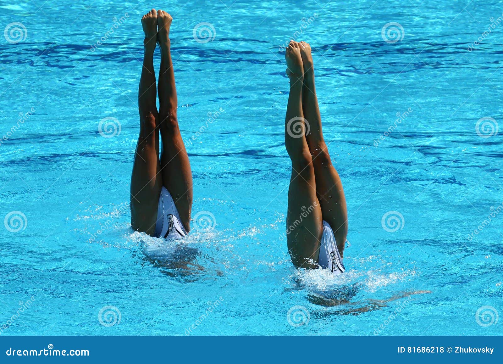 Synchronized Swimming Duet during Competition Stock Photo - Image of ...