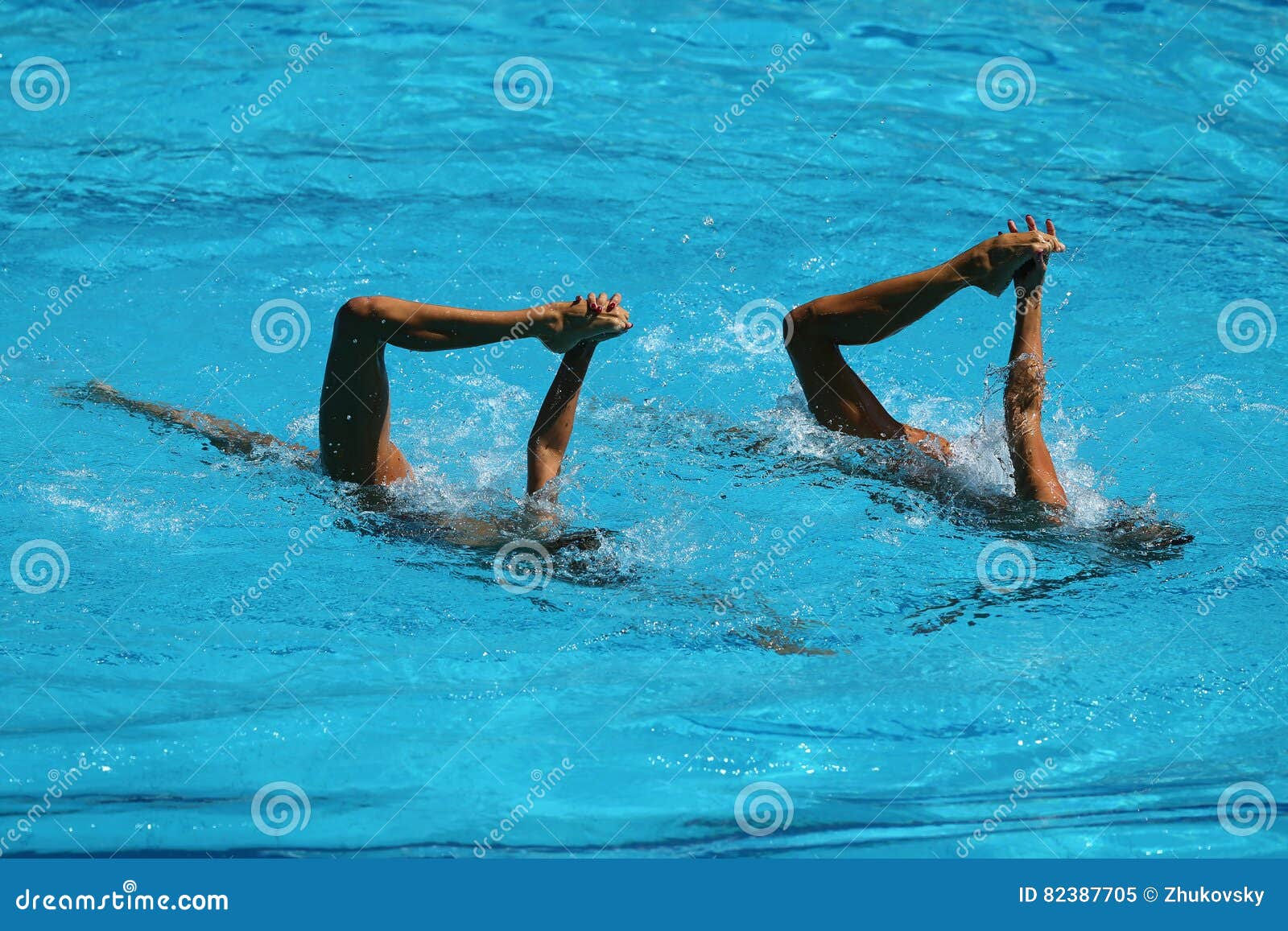 Synchronized Swimming Duet during Competition Stock Image - Image of ...
