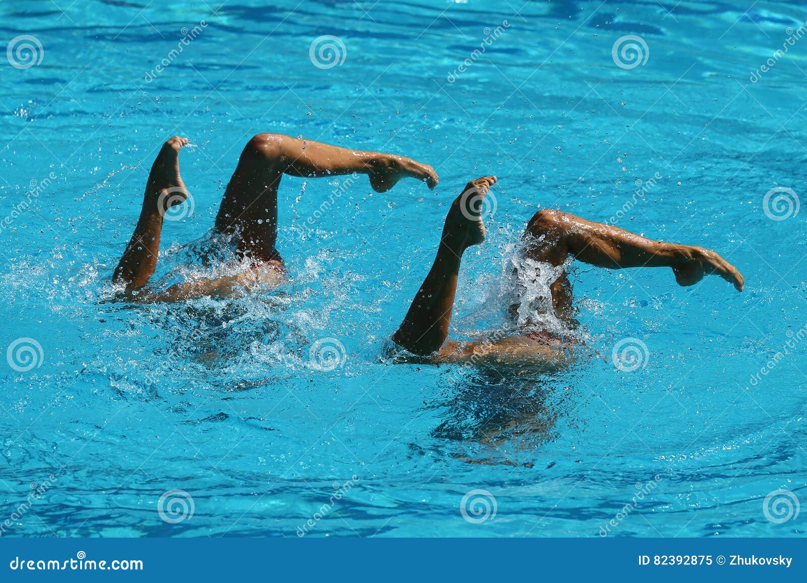 Synchronized Swimming Duet during Competition Stock Image - Image of ...
