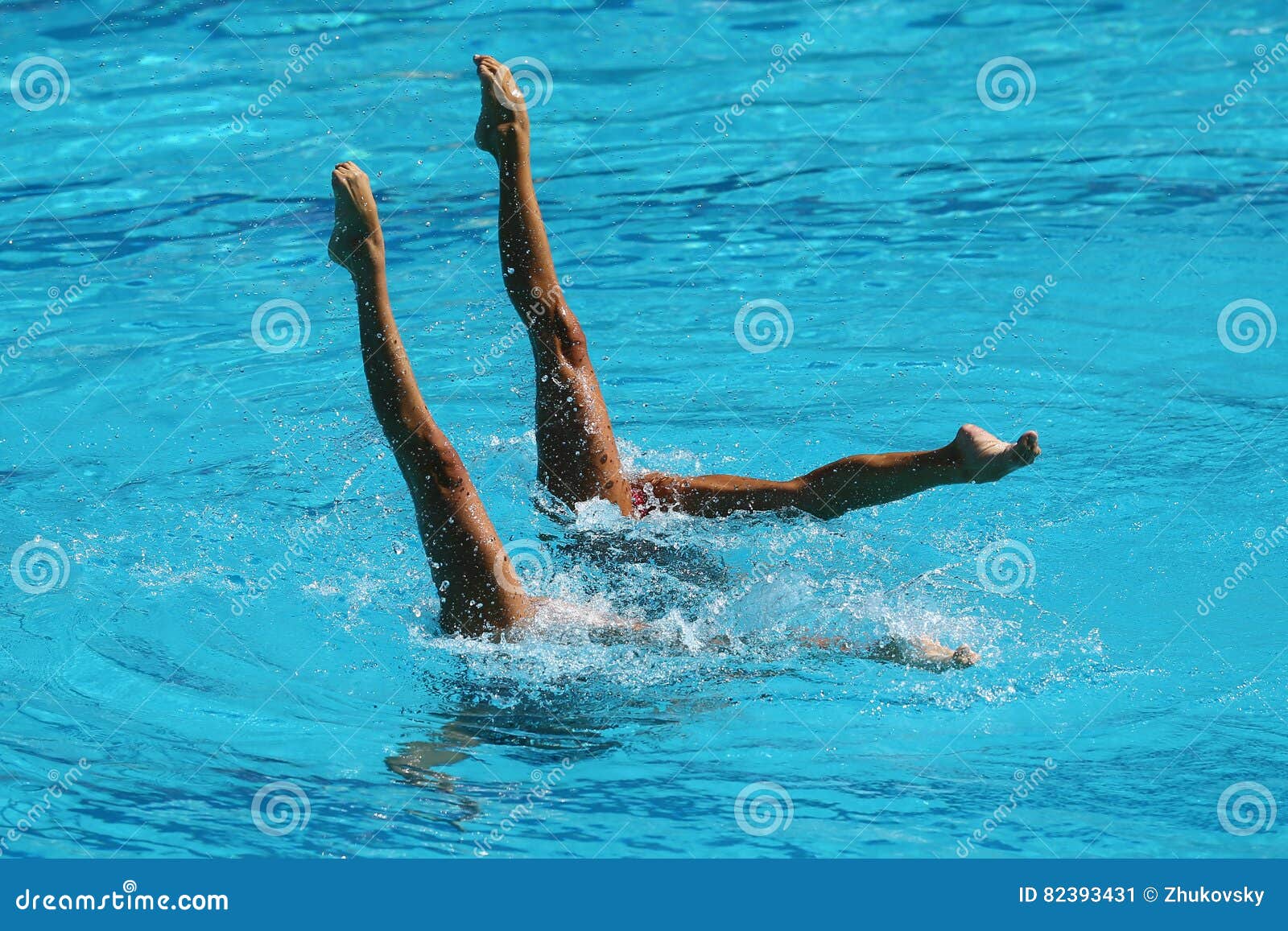 Synchronized Swimming Duet during Competition Stock Image - Image of ...