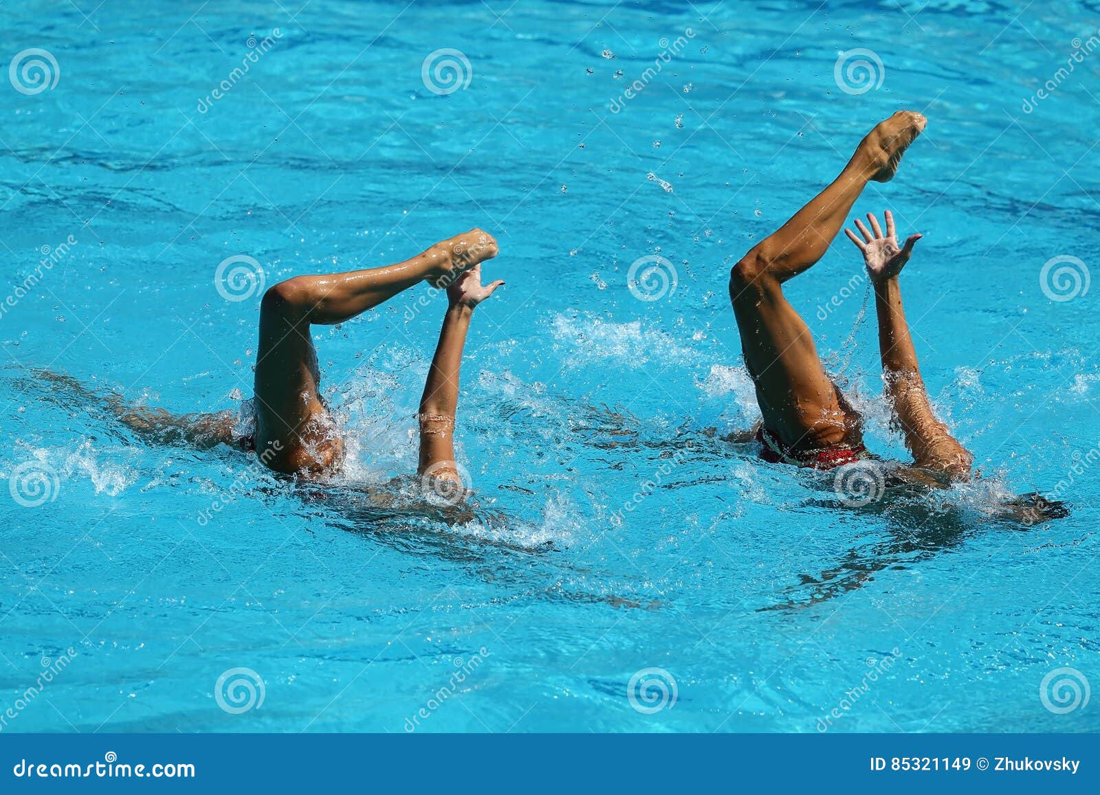 Synchronized Swimming Duet during Competition Stock Image - Image of ...