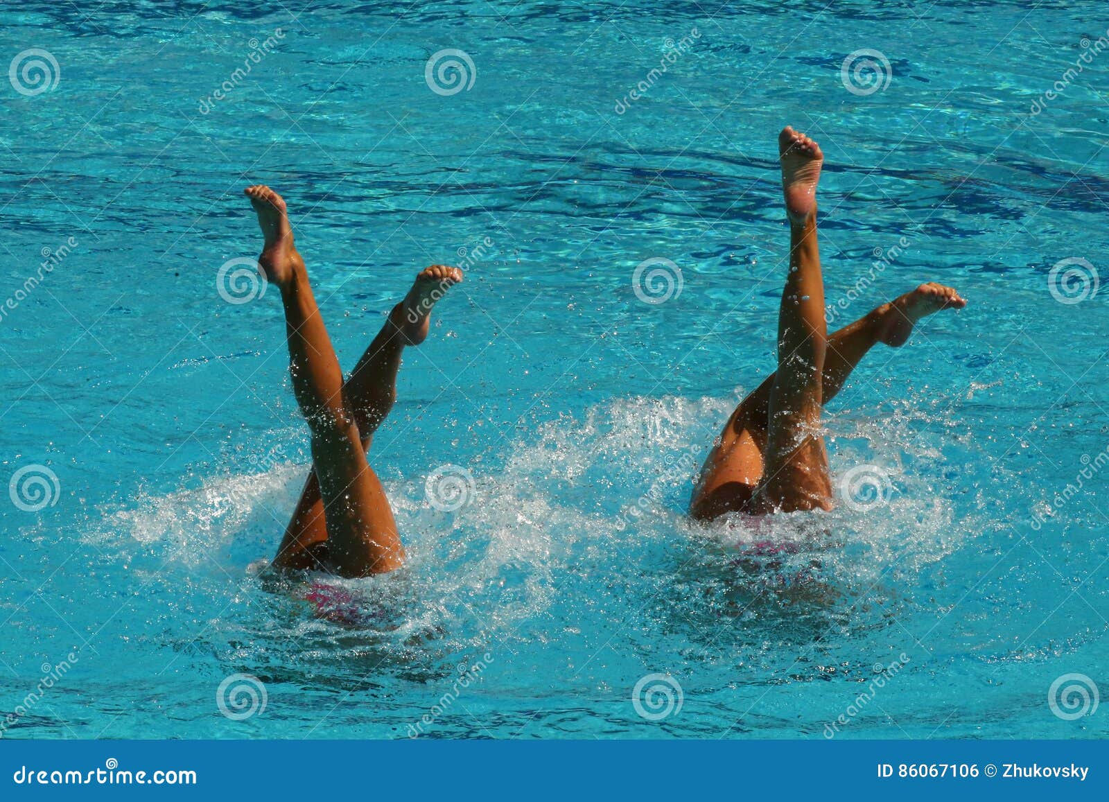Synchronized Swimming Duet during Competition Stock Photo - Image of ...