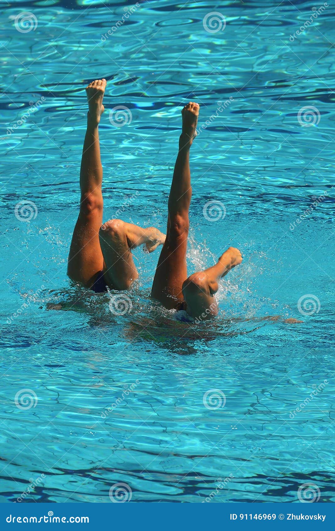 Synchronized Swimming Duet during Competition Stock Image - Image of ...