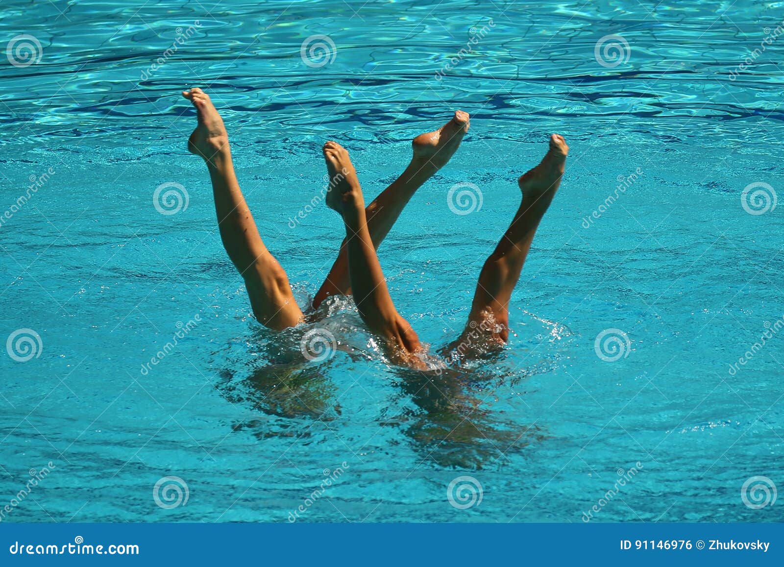 Synchronized Swimming Duet during Competition Stock Photo - Image of ...