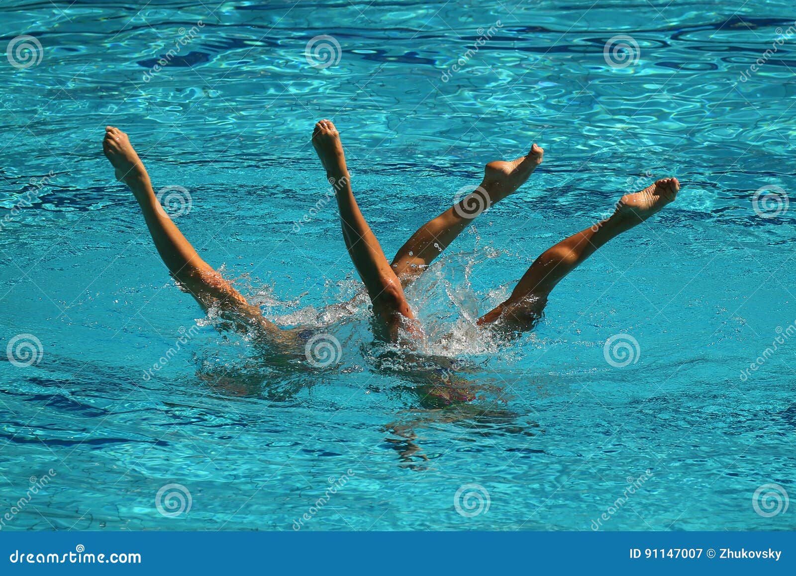 Synchronized Swimming Duet during Competition Stock Image - Image of ...