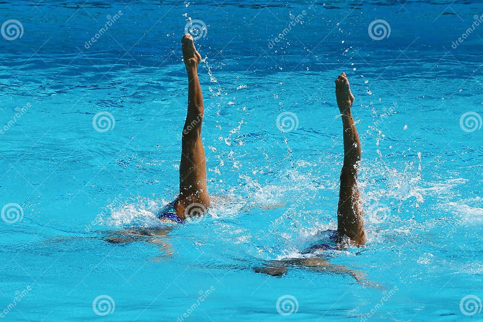Synchronized Swimming Duet during Competition Editorial Stock Photo ...