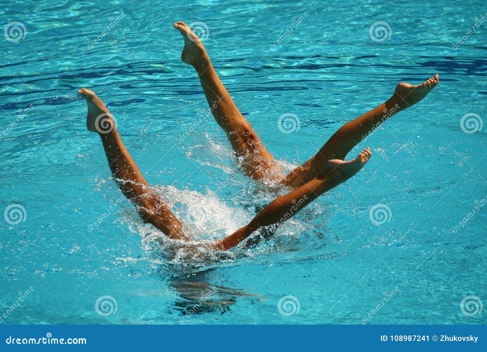 Synchronized Swimming Duet during Competition Stock Image - Image of ...