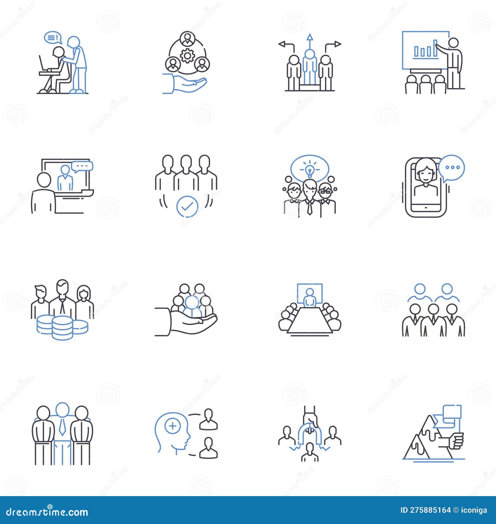 Synchronized Teamwork Line Icons Collection. Coordination ...