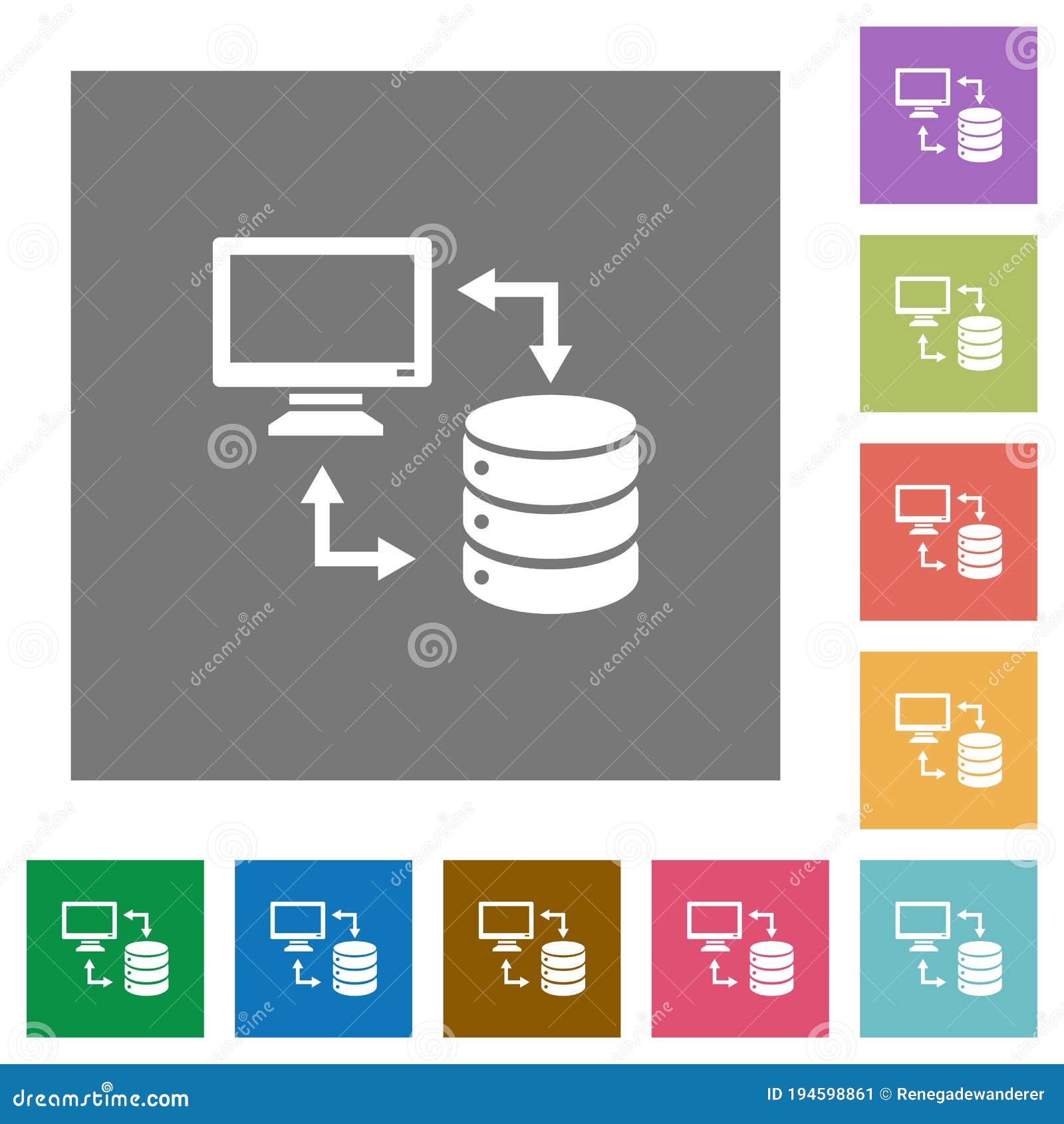 Syncronize Data with Database Square Flat Icons Stock Vector ...