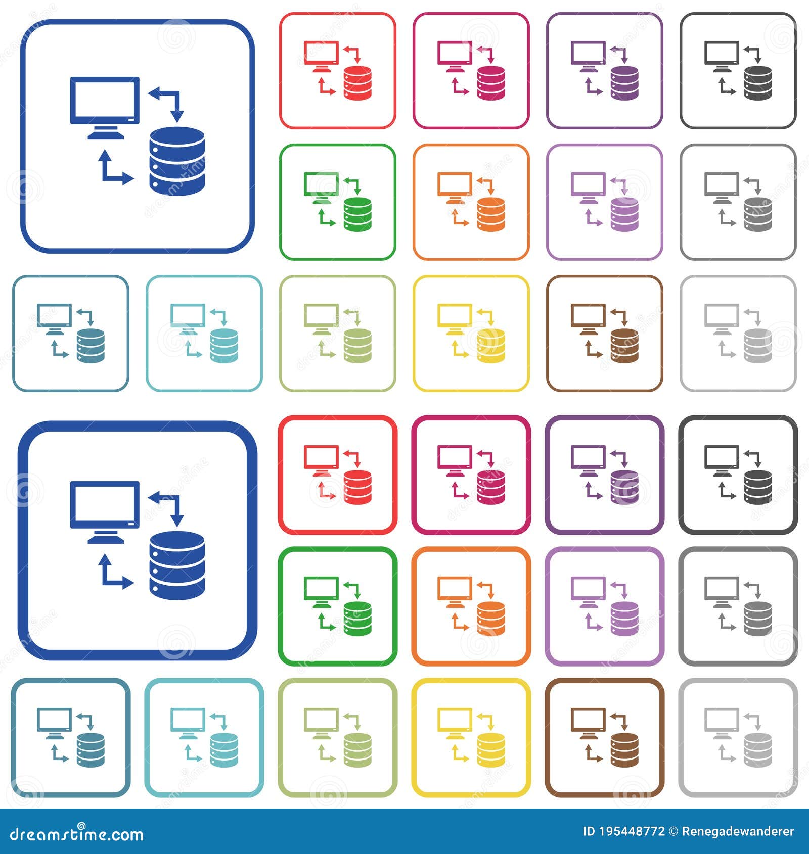 Syncronize Data with Database Outlined Flat Color Icons Stock Illustration - Illustration of ...