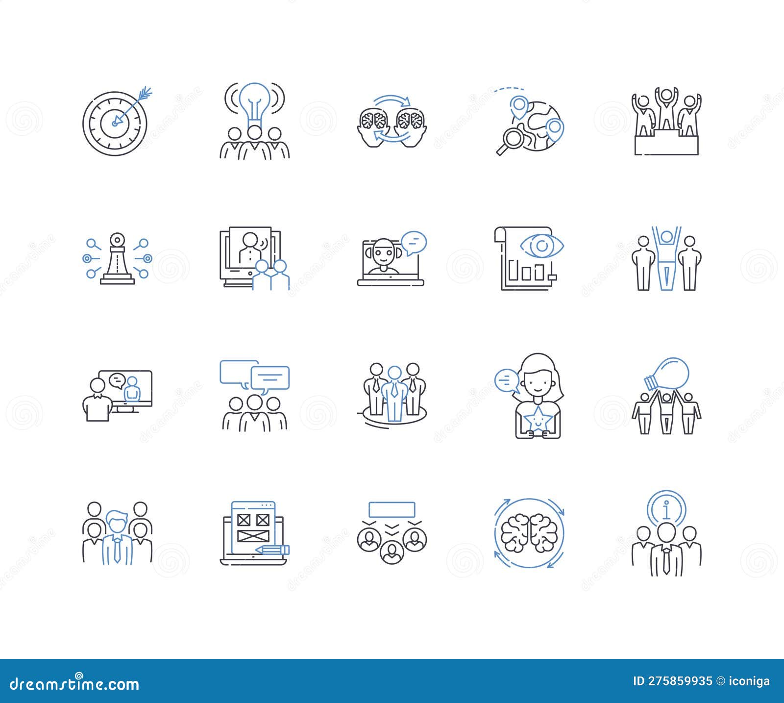 Synergetic Teamwork Line Icons Collection. Ollaboration, Unity ...