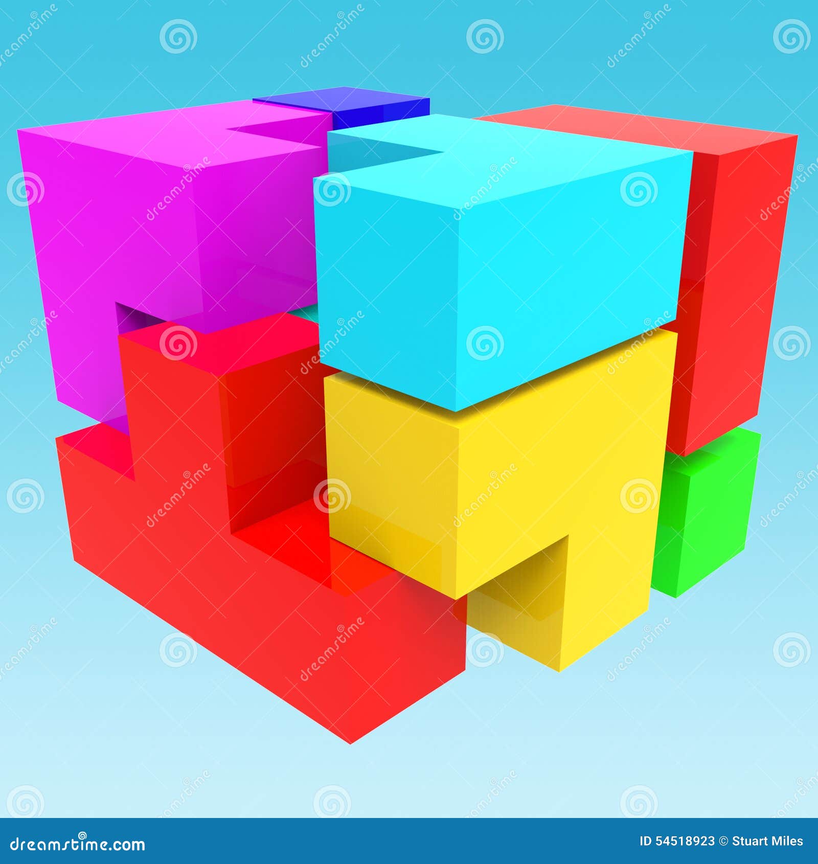Synergy Blocks Shows Team Work and Collaborate Stock Illustration ...