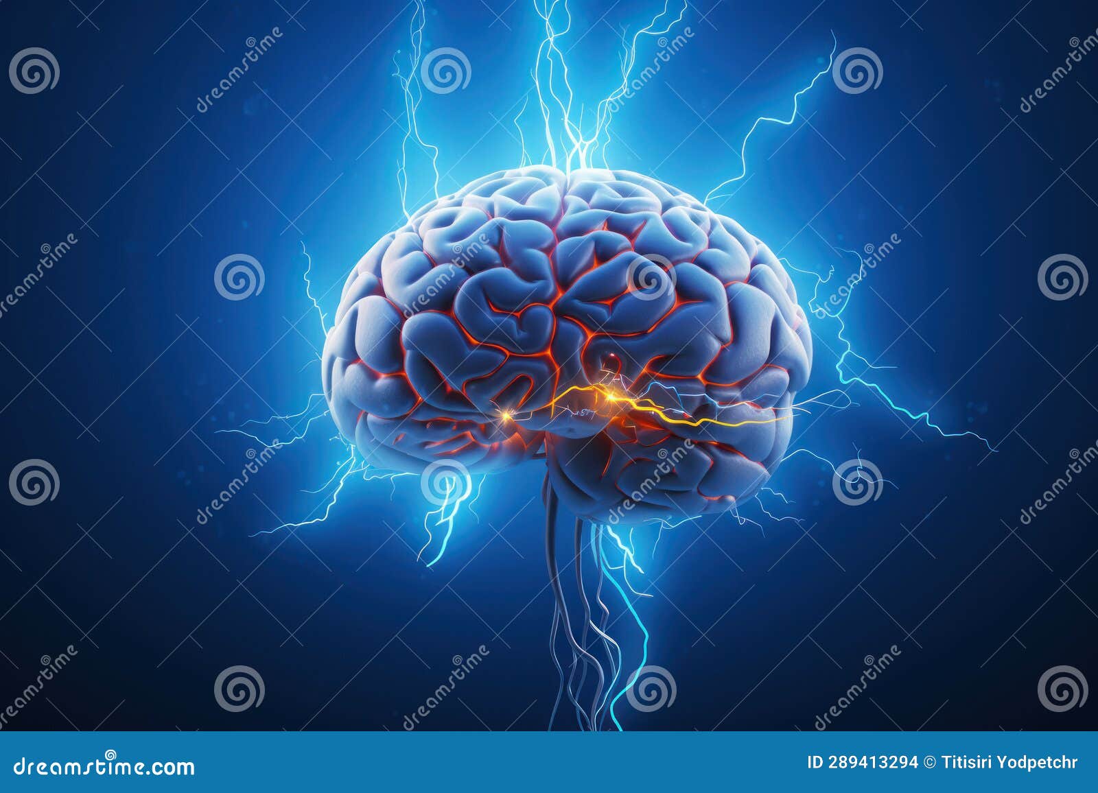 Synergy of Cognitive Power and Technology Blue Lightning Brain Stock ...