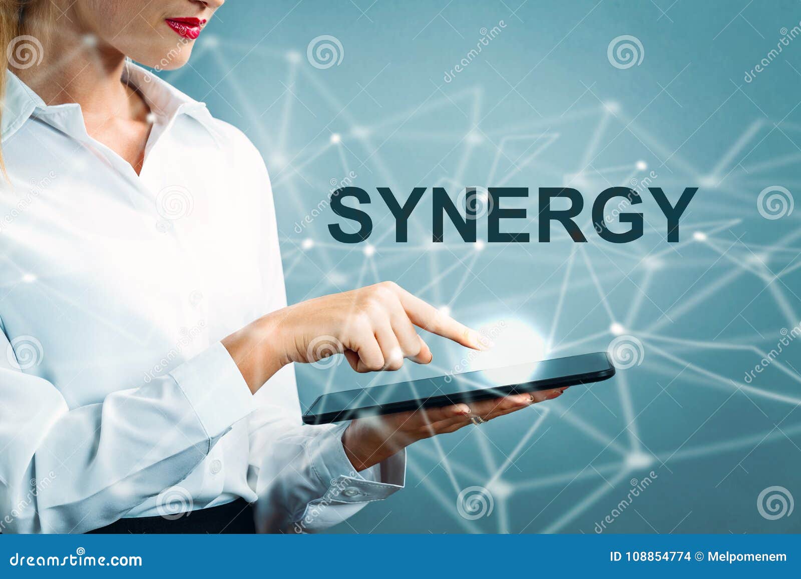 Synergy Text with Business Woman Stock Photo - Image of concept ...