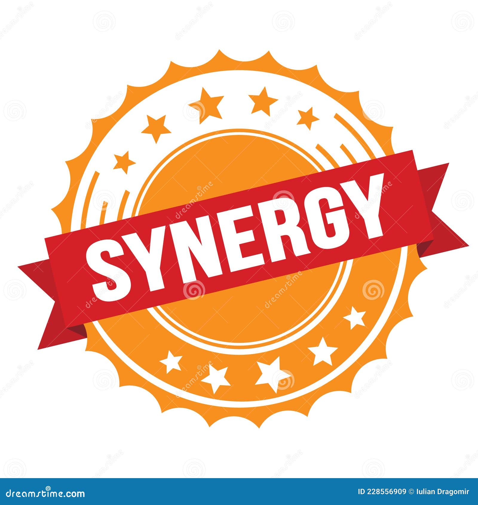 SYNERGY Text on Red Orange Ribbon Stamp Stock Illustration ...