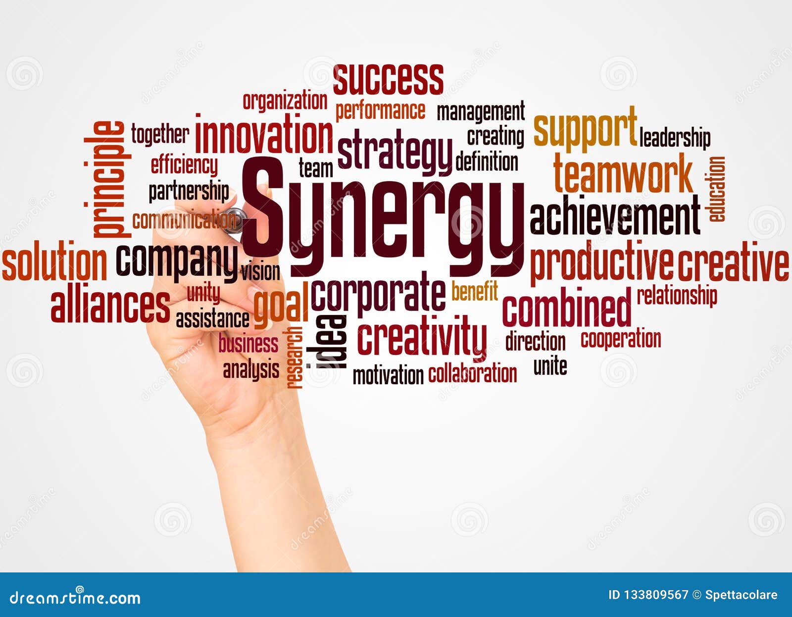 Synergy Word Cloud and Hand with Marker Concept Stock Image - Image of ...