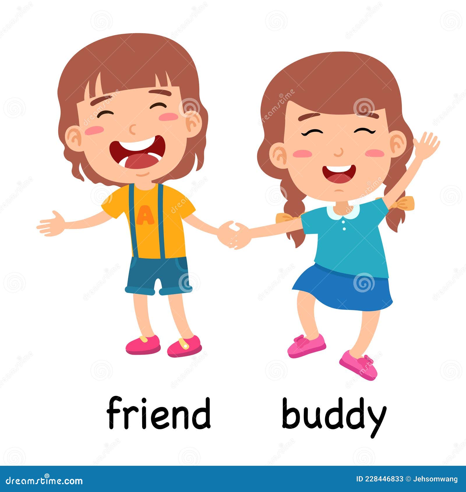 Synonyms friend and buddy stock vector. Illustration of design - 228446833