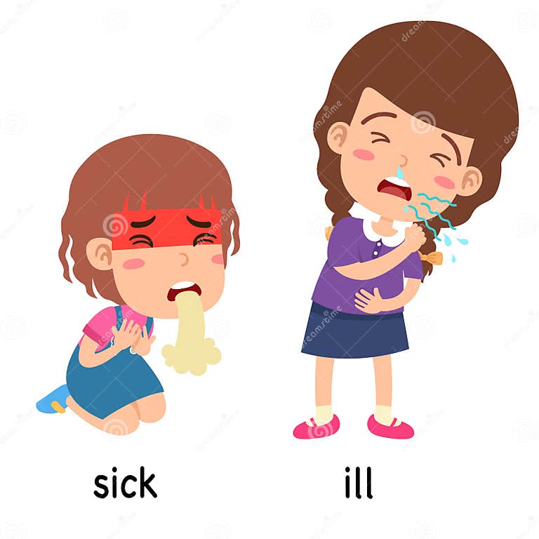 Synonyms sick and ill stock vector. Illustration of excited - 228446863