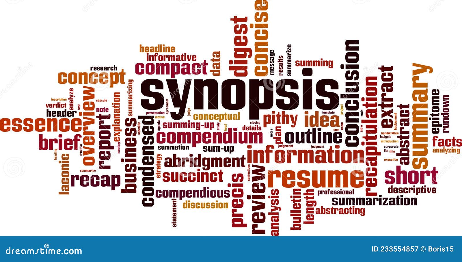 Synopsis word cloud stock vector. Illustration of concise - 233554857