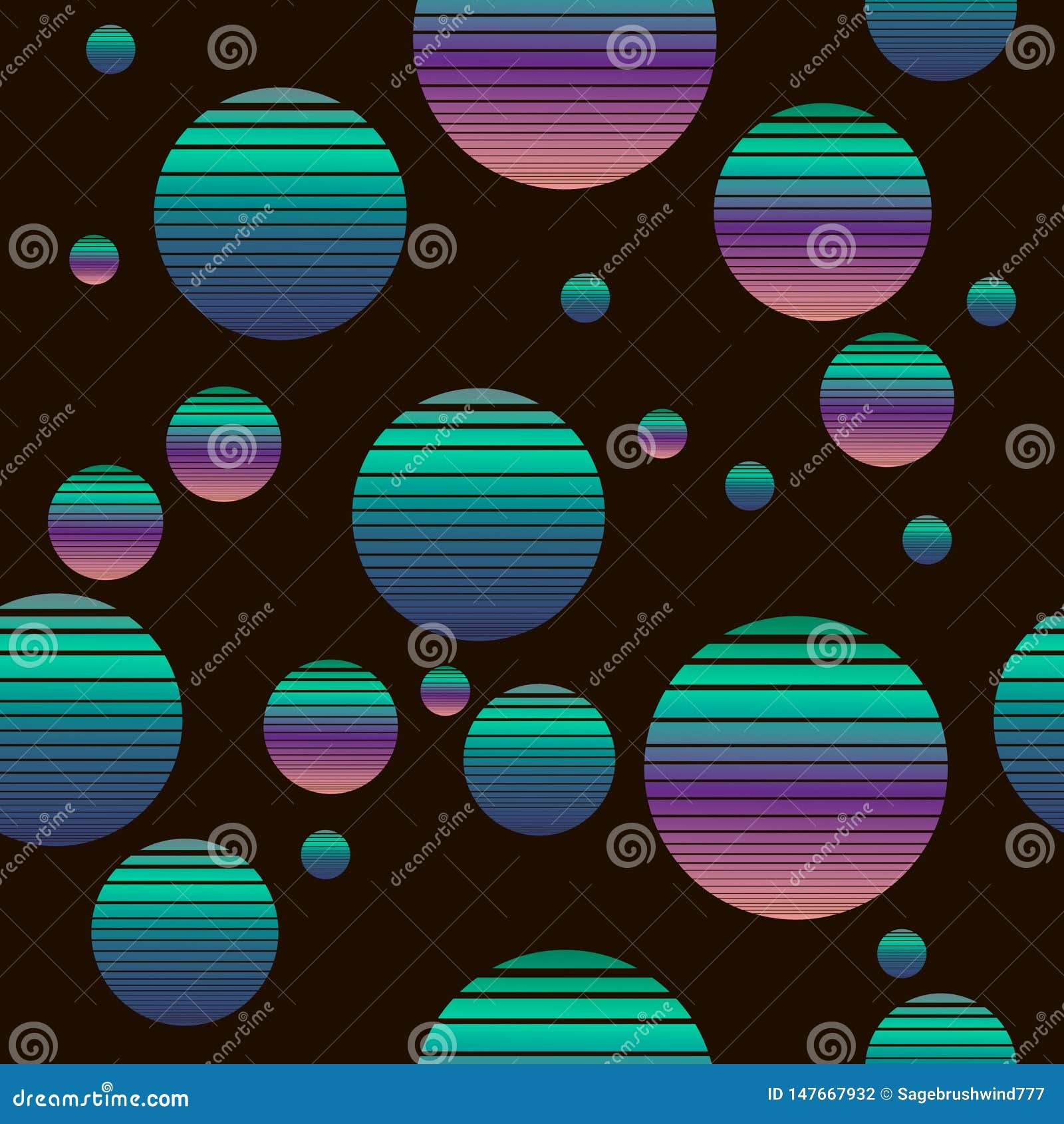 Vapor Wave Vector Seamless Pattern with Suns in Blue and Pink Colors ...