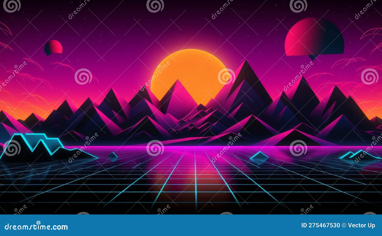 Synthase Sunset Landscape with Palm Trees 80s Retro. Generative AI ...