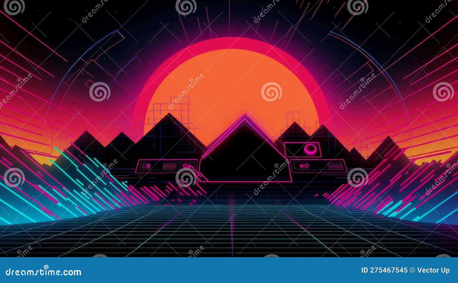 Synthase Sunset Landscape with Palm Trees 80s Retro. Generative AI ...