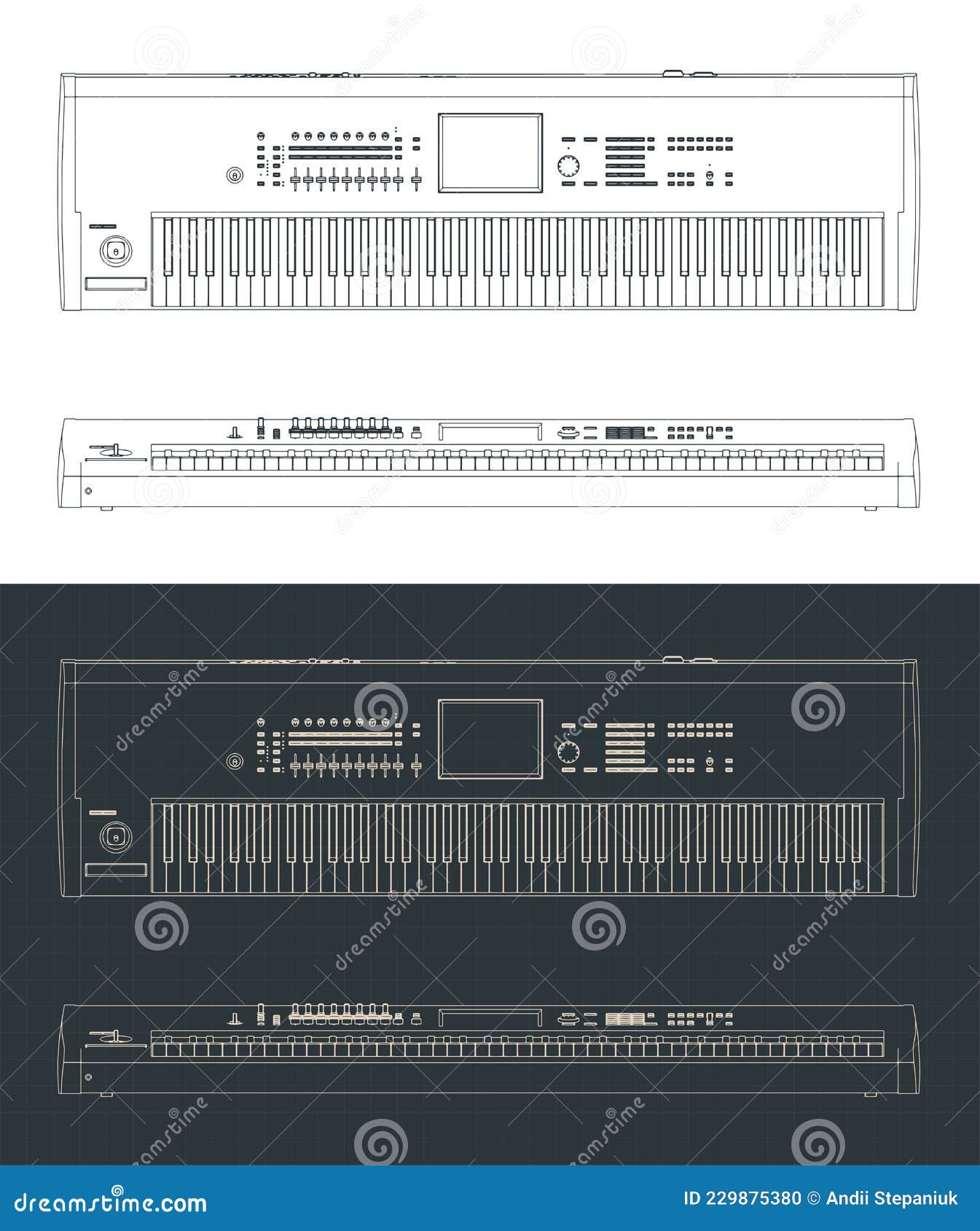 Synthesizer Keyboard Blueprints Stock Vector - Illustration of studio ...