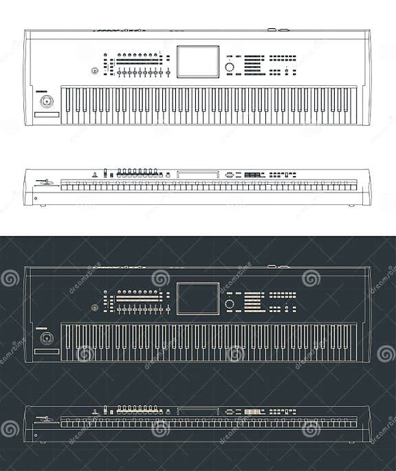 Synthesizer Keyboard Blueprints Stock Vector - Illustration of studio ...