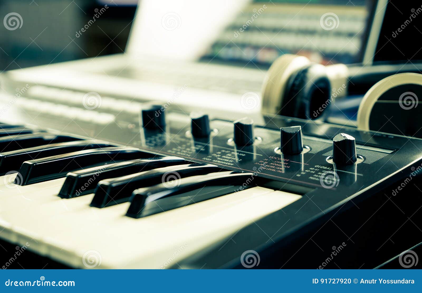 Synthesizer Keyboard on Home Music Studio Stock Photo - Image of ...