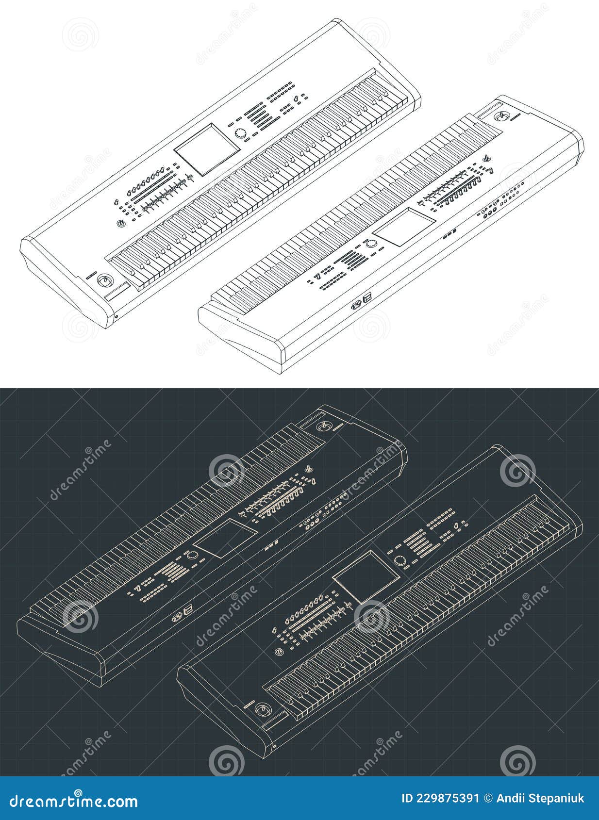 Synthesizer Keyboard Isometric Blueprints Stock Vector - Illustration ...