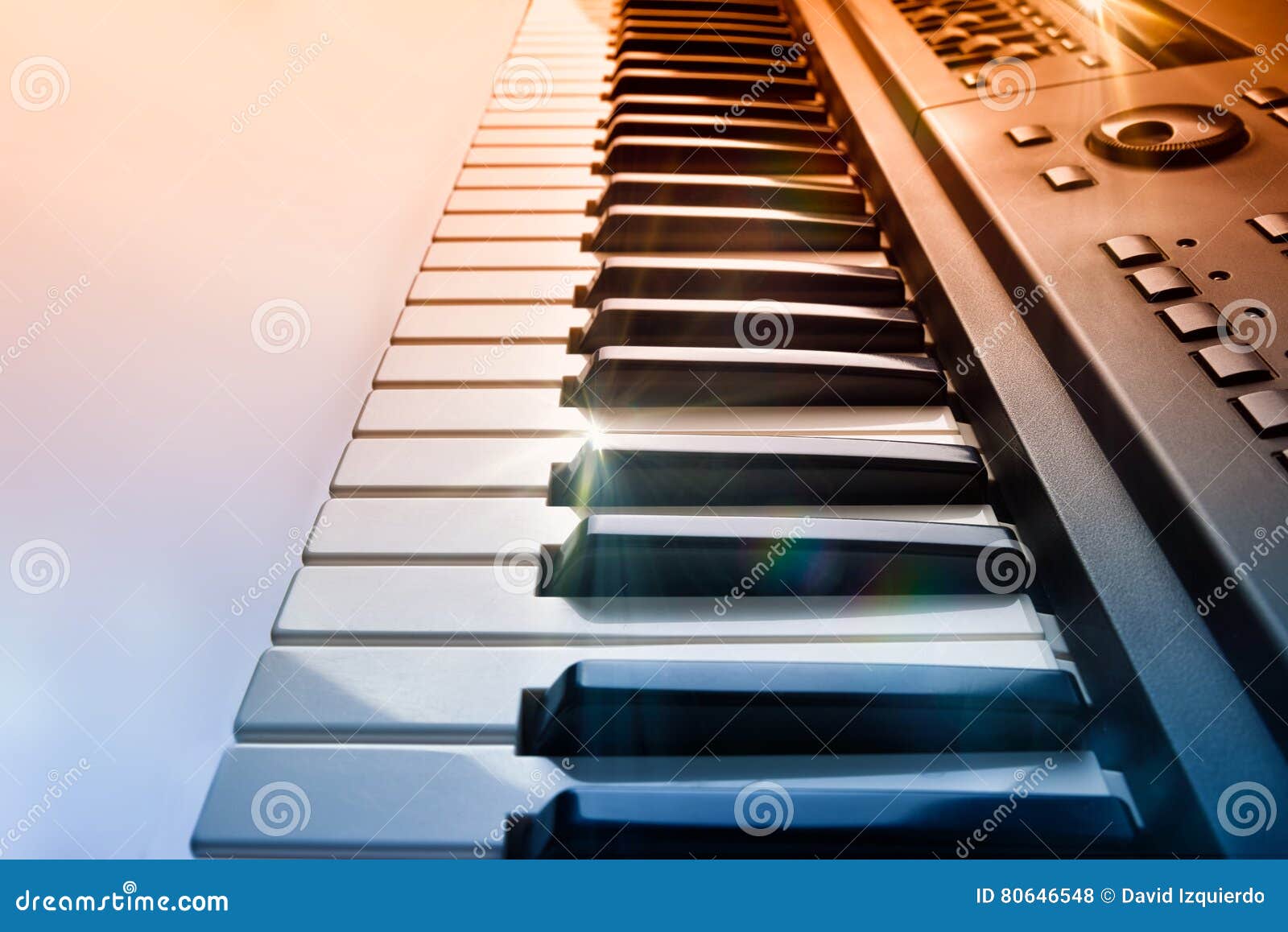 Synthesizer Keyboard with Shine and Blue Red Gradient Side View Stock ...
