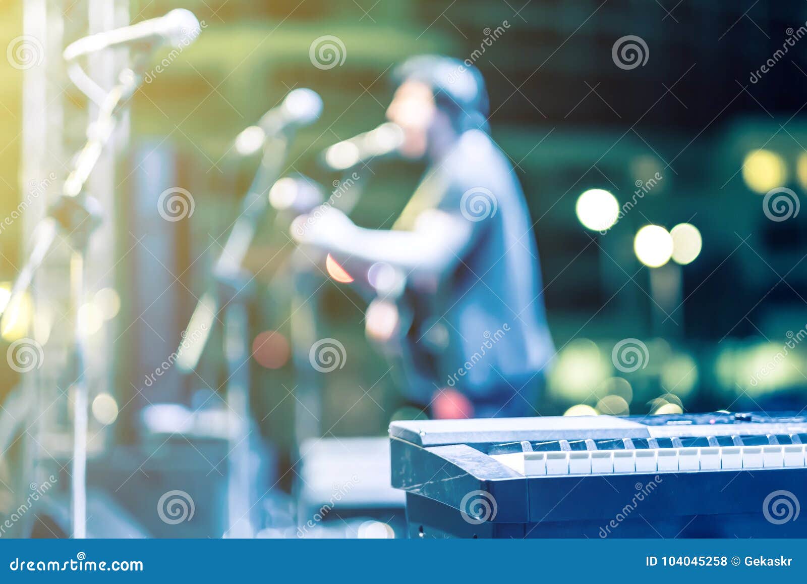 Synthesizer and Microphone on Stage Stock Photo - Image of play ...