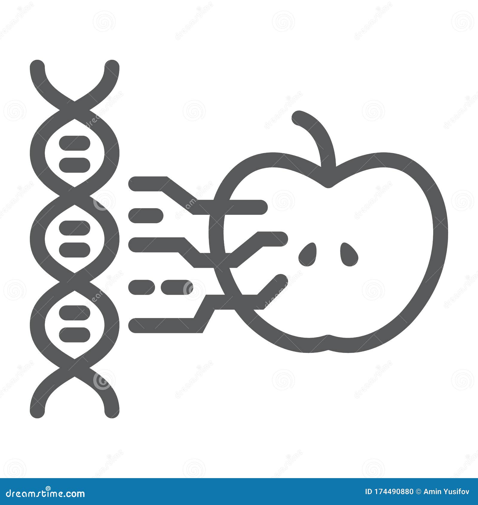 Synthetic Biology Line Icon, Technology and Genetic, Dna with Apple ...